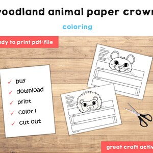 Woodland Animals Paper Crowns Hedgehog Mouse Squirrel Rabbit Skunk ...