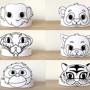 Asian Jungle Animals Paper Crowns Panda Elephant Cobra Tiger Orangutan ...