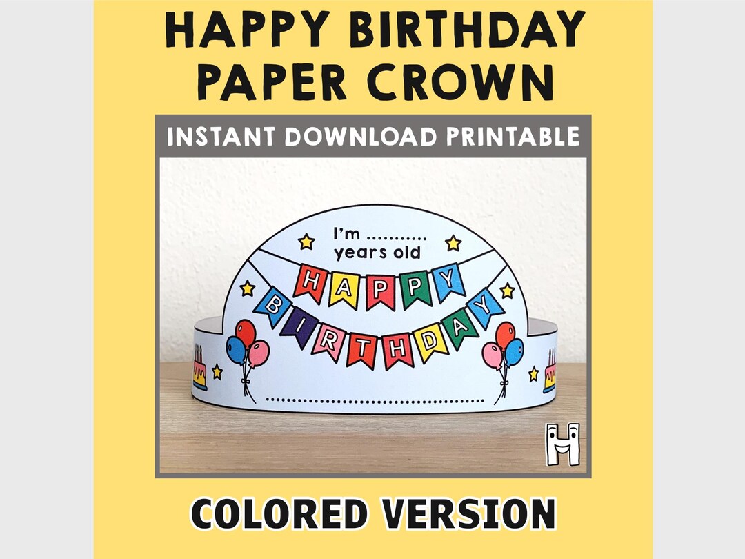 Happy Birthday Paper Crown Party Activity Printable Kids Template Craft ...