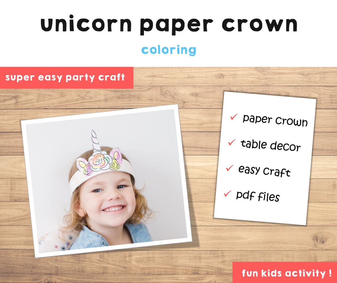 Unicorn Paper Crown Coloring Printable Kids Craft Unicorn - Etsy Canada