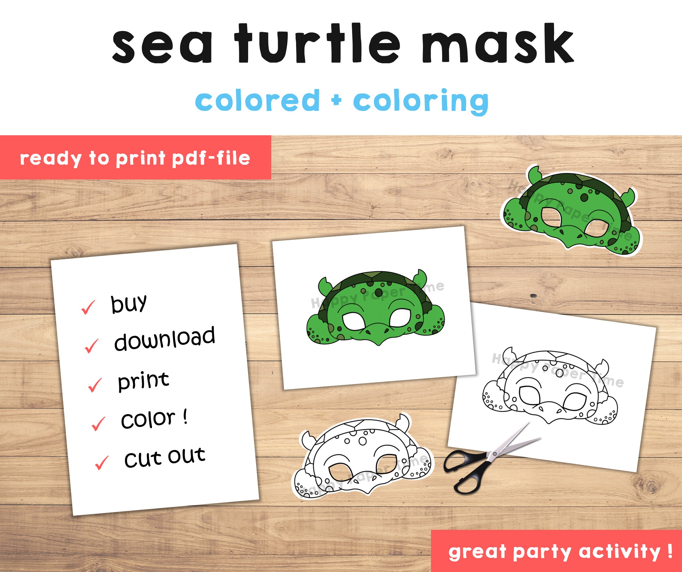 Sea Turtle Mask Template Costume Kids Diy Ocean Sea Animal - Etsy