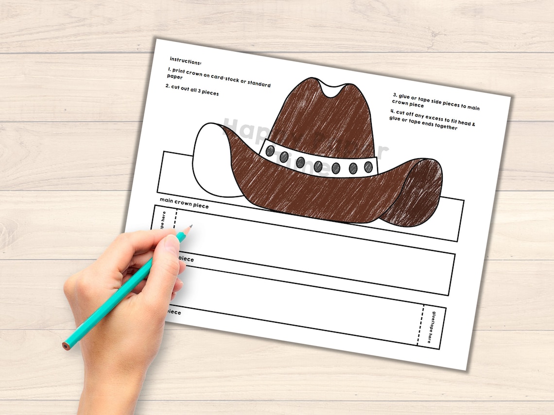 Cowboy Hat Paper Crown Party Coloring Printable Kids Craft - Etsy Canada