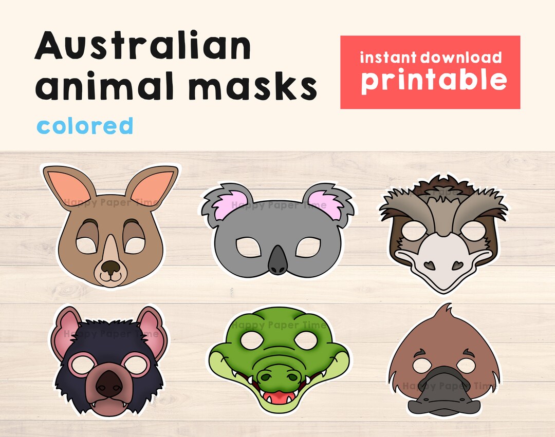 Australian Mask Animal Craft Activity Template for Kids, Kangaroo ...