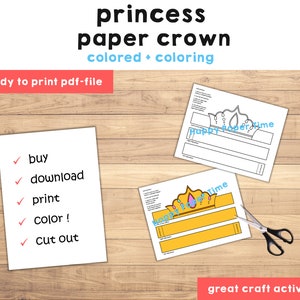 Princess Paper Crowns Template Fantasy Medieval Party Headband Coloring ...