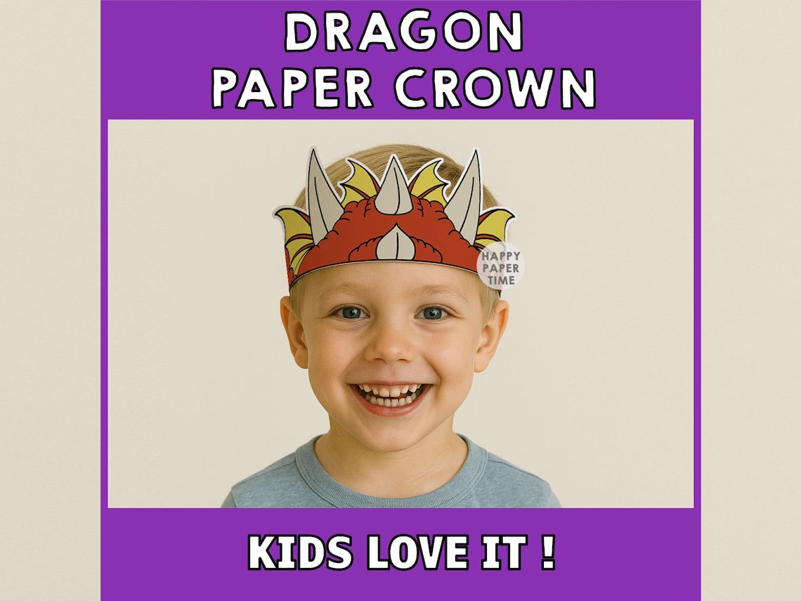 Dragon Paper Crown Template Fantasy Party Headband Costume Printable ...