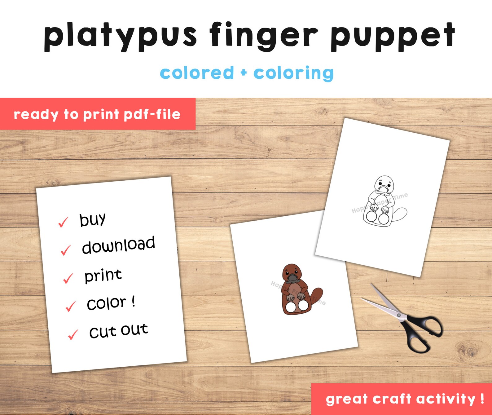 Platypus Paper Craft Printable Australian Animal Finger Puppet Kids ...