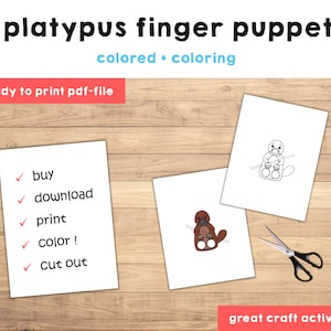 Platypus Paper Craft Printable Australian Animal Finger Puppet Kids ...