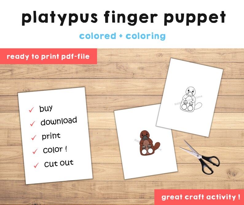 Platypus Paper Craft Printable Australian Animal Finger Puppet Kids ...