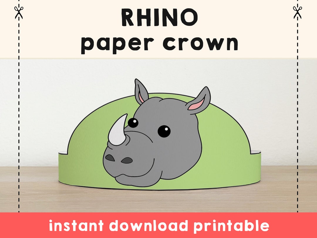 Rhino Paper Crown Party Coloring Printable Kids Craft Safari African ...