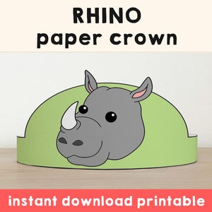 Rhino Paper Crown Party Coloring Printable Kids Craft Safari African ...