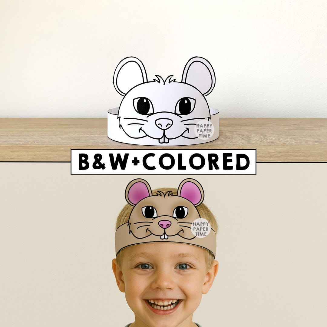 Mouse Paper Crown Party Coloring Printable Kids Craft Woodland Birthday ...