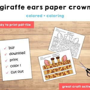 Giraffe Ears Paper Crown Party Coloring Printable Kids Craft Safari ...