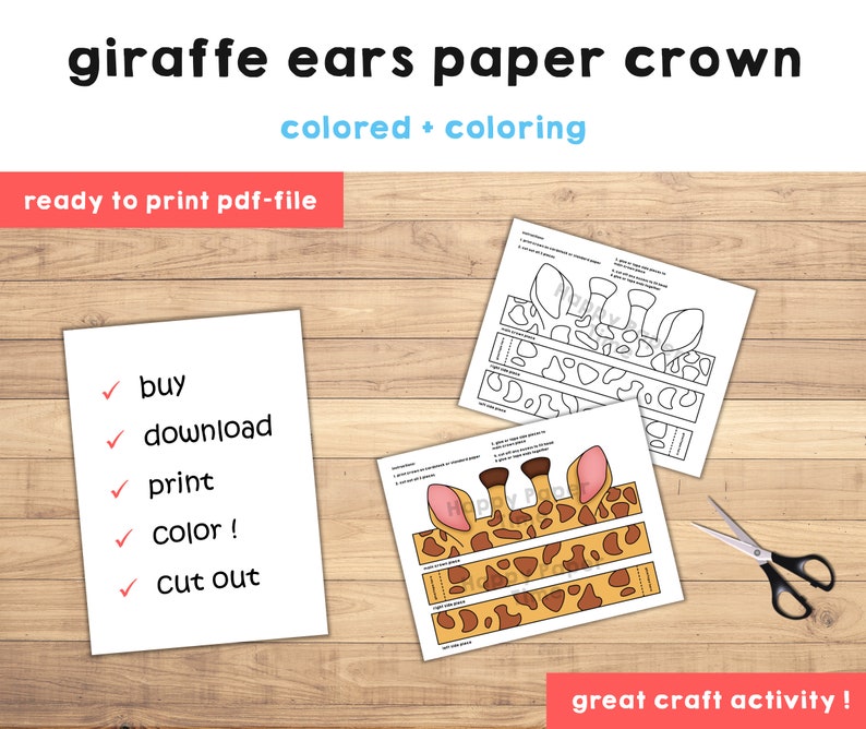 Giraffe Ears Paper Crown Party Coloring Printable Kids Craft - Etsy