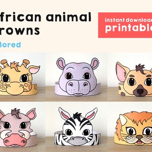 African Safari Animals Paper Crowns Giraffe Hippo Hyena Lion - Etsy
