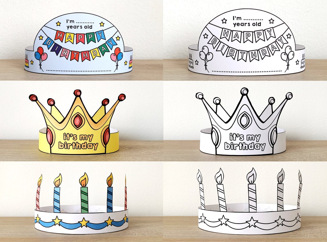 Happy Birthday Paper Crowns Party B-day Printable Kids Craft - Etsy