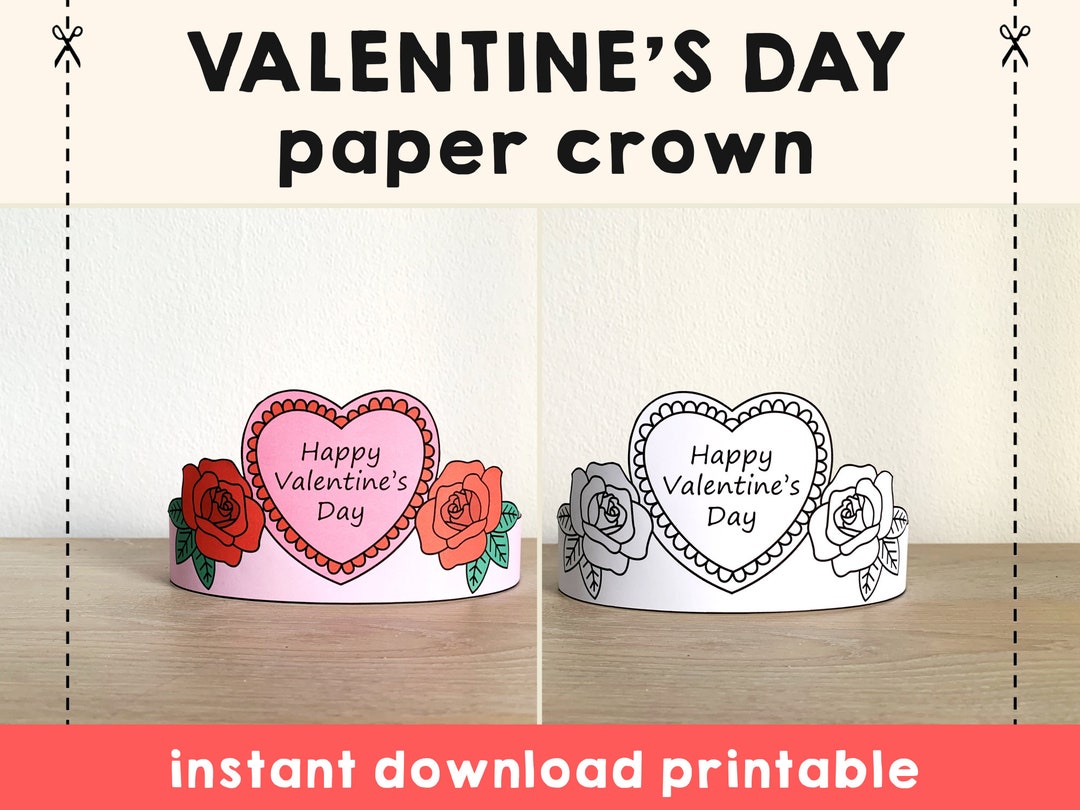 Valentine's Day Paper Crown Party Activity Printable Kids Easy Craft ...