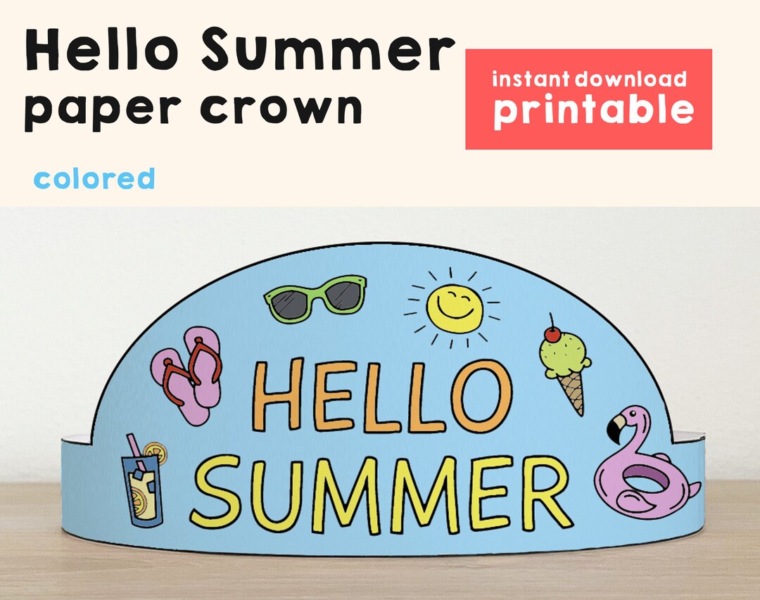 Summer Paper Crowns Printable Kids Craft Birthday Party Favor Costume ...