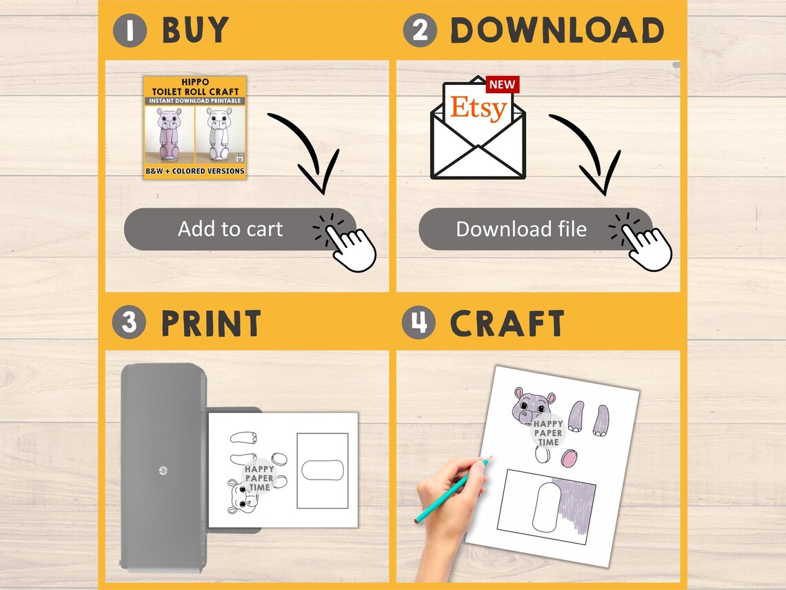 Hippo Toilet Paper Roll Craft African Animal Safari Party Coloring ...