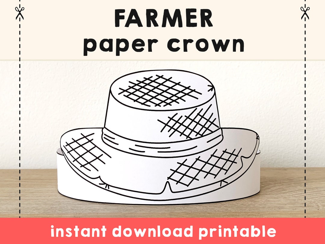 Farmer Straw Hat Gardener Paper Crown Party Coloring Printable Kids ...