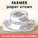 Farmer Straw Hat Gardener Paper Crown Party Coloring Printable Kids ...