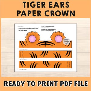 Tiger Ears Paper Crown Headband Party Coloring Printable Kids Craft ...