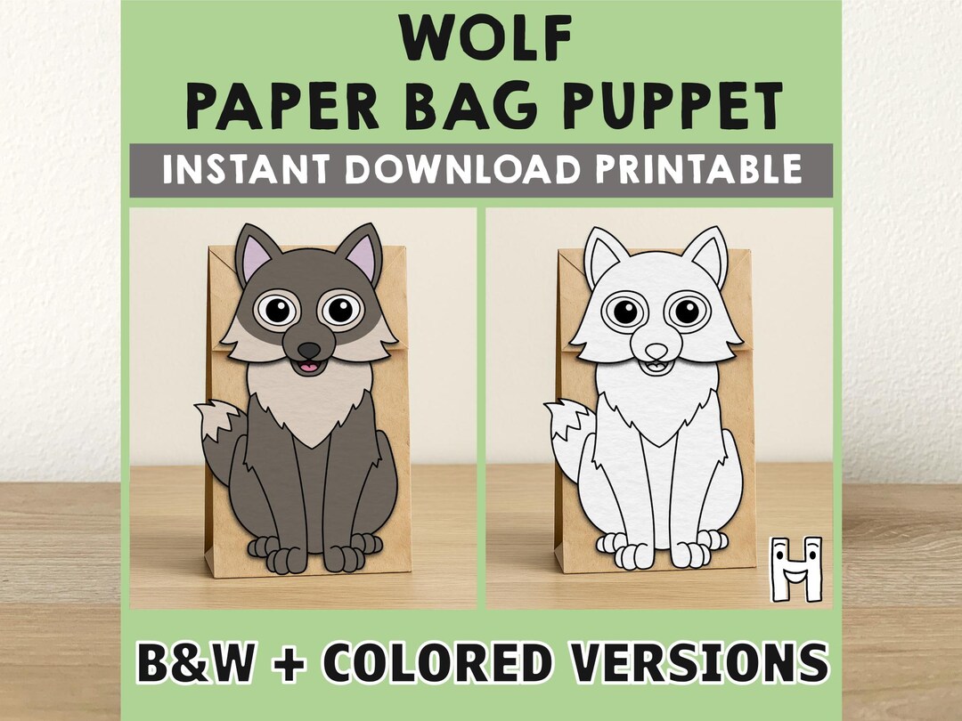 Wolf Paper Bag Puppet Printable Forest Animal Craft Activity Cut Paste ...
