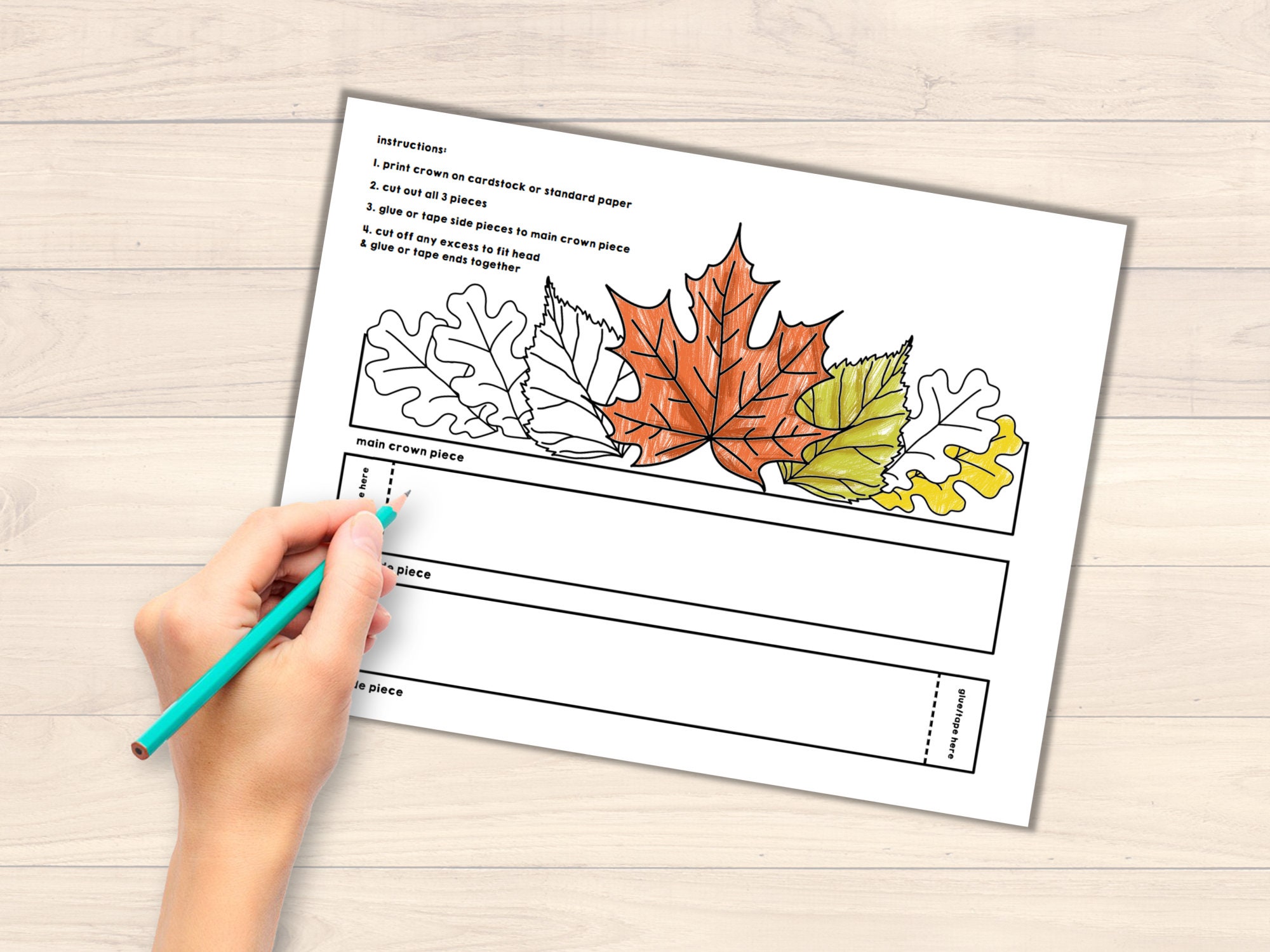Fall Leaves Paper Crown Thanksgiving Autumn Party Coloring - Etsy