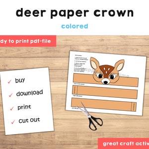 Deer Paper Crown Party Printable Kids Craft Woodland Birthday Gift ...