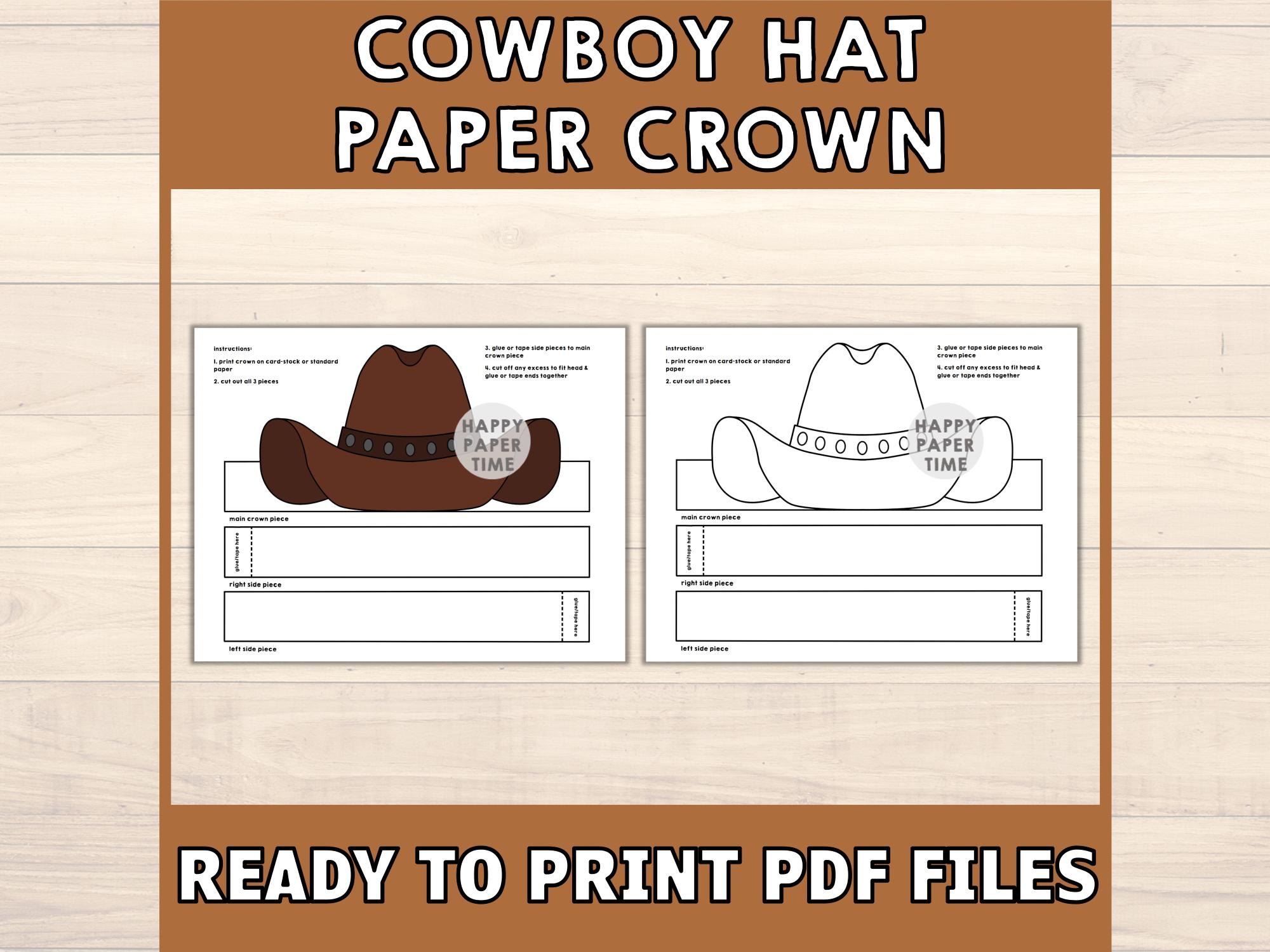 Cowboy Hat Paper Crown Party Coloring Printable Kids Craft Wild West ...