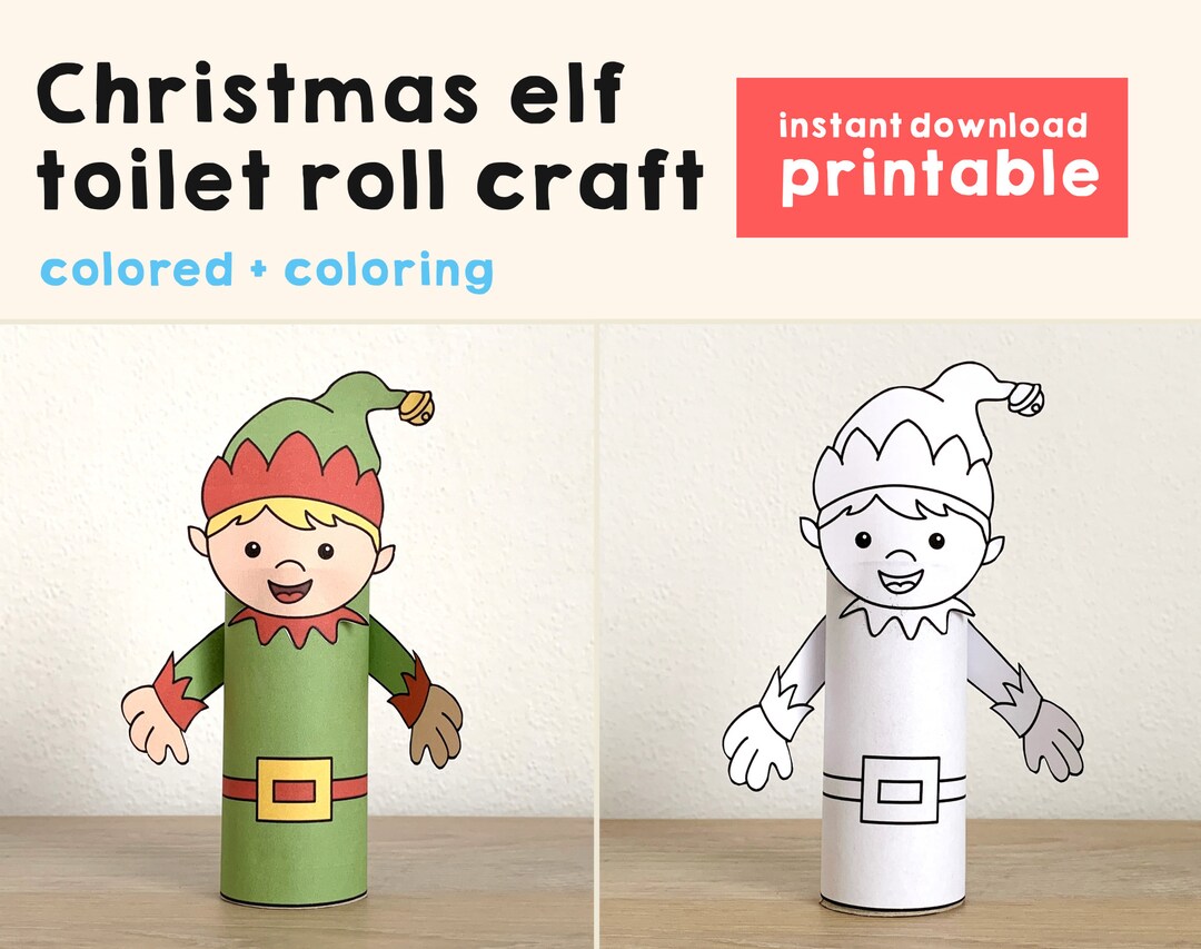 Christmas Elf Toilet Paper Roll Craft Christmas Party Coloring - Etsy