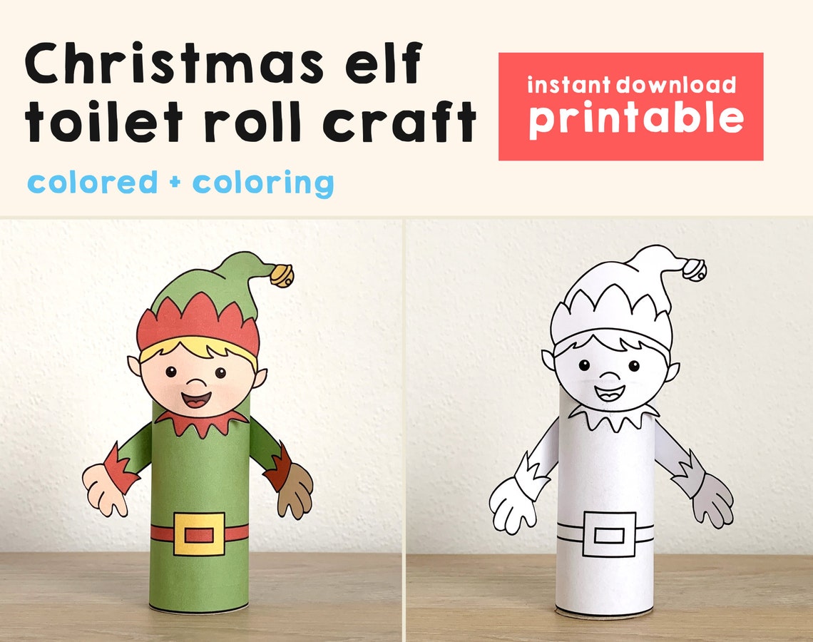 Christmas Elf Toilet Paper Roll Craft Christmas Party Coloring | Etsy
