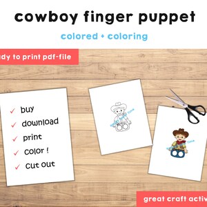 Cowboy Paper Craft Printable Wild West Finger Puppet Kids Craft Kids ...