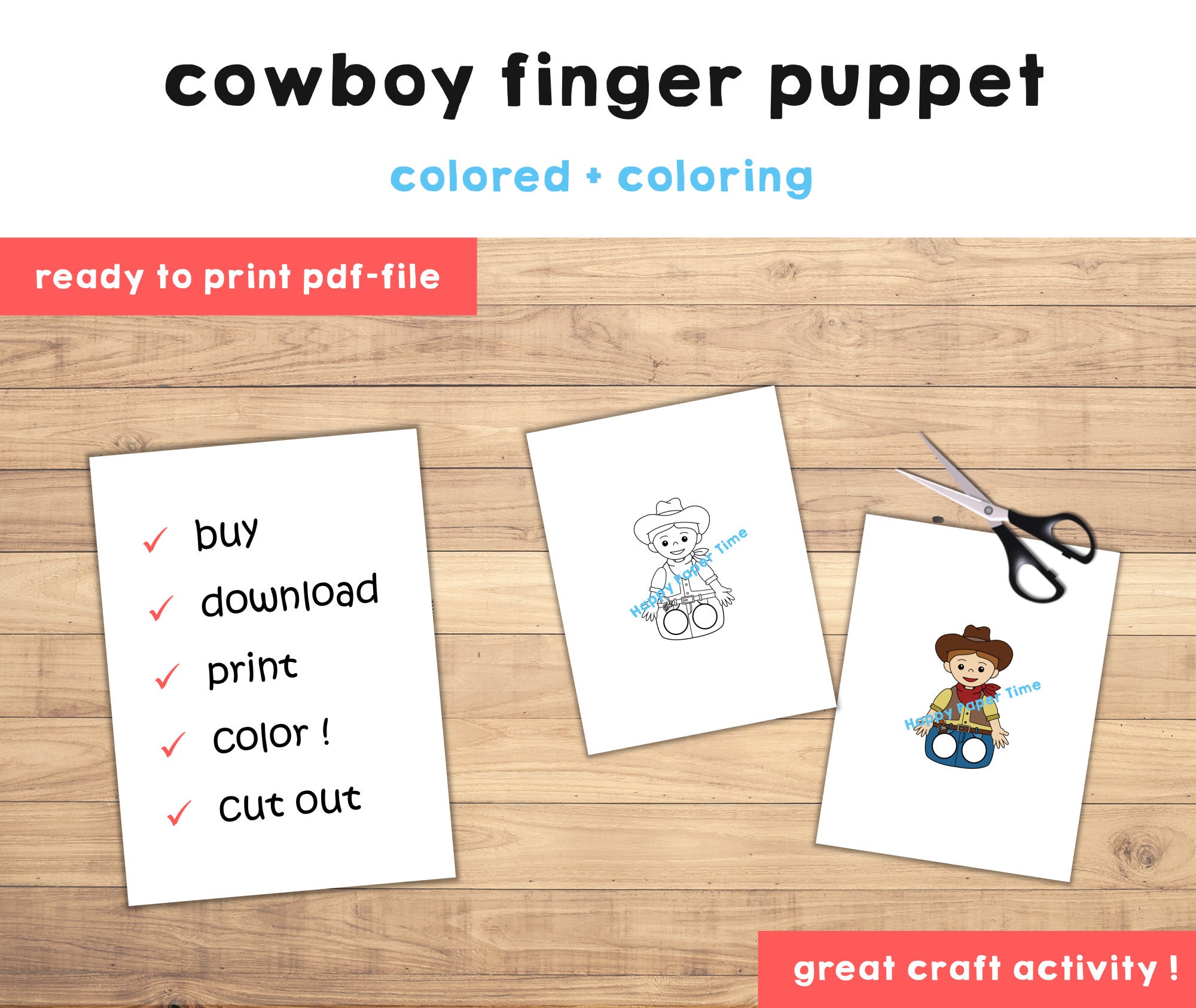Cowboy Paper Craft Printable Wild West Finger Puppet Kids Craft Kids ...