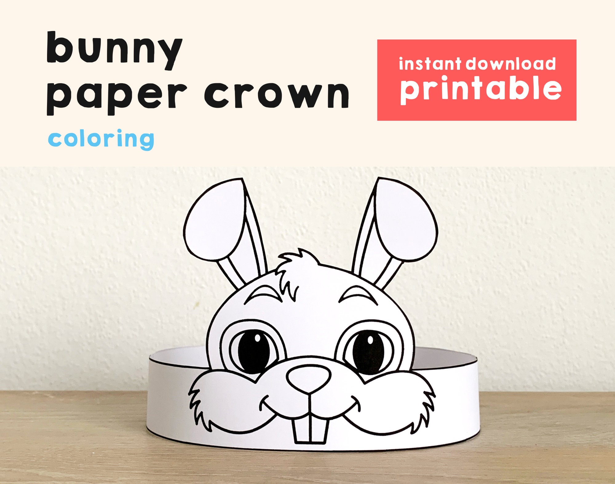 Bunny Paper Crown Headband Coloring Pet Animal Printable Kids | Etsy