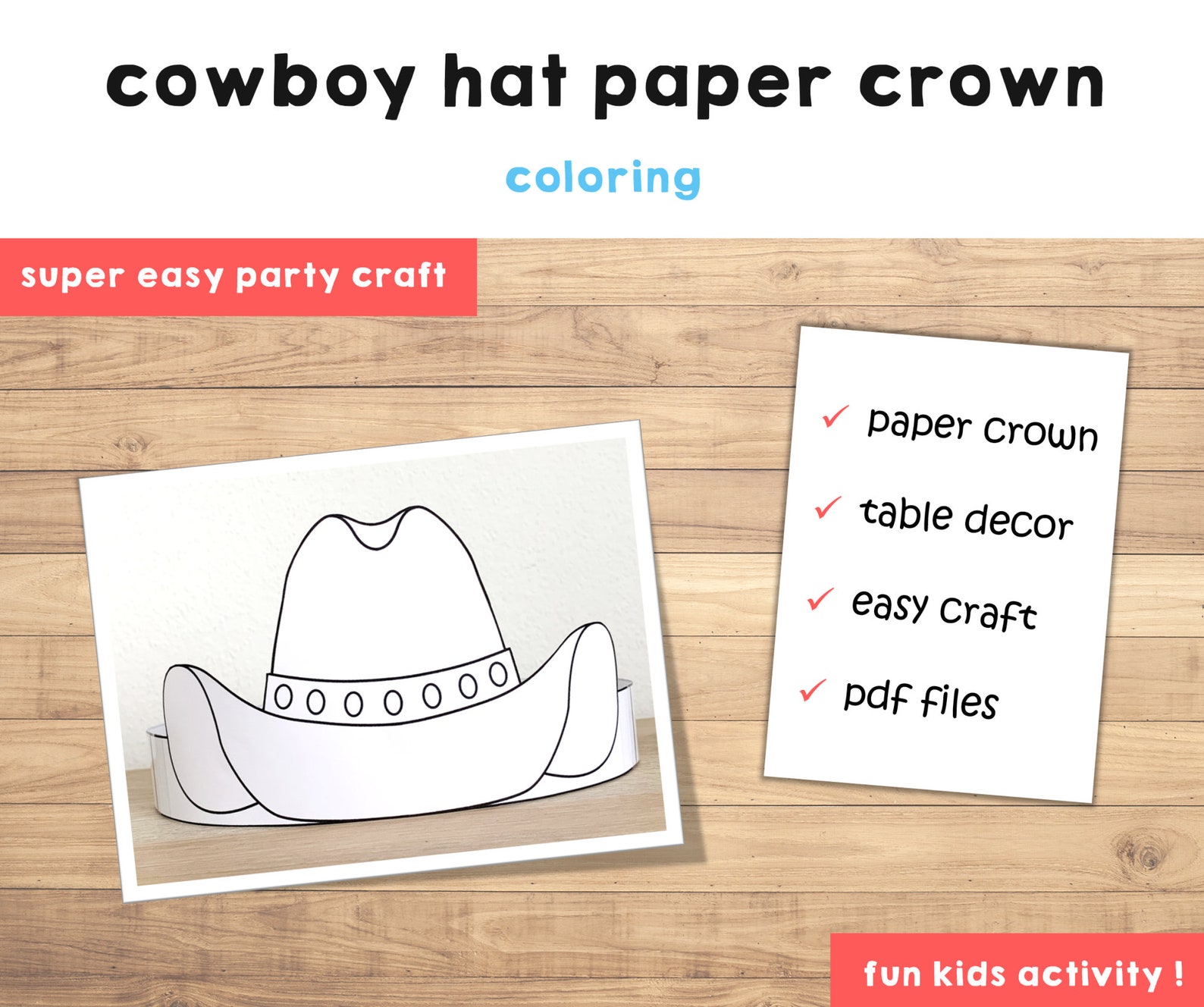 Cowboy Hat Paper Crown Party Coloring Printable Kids Craft - Etsy