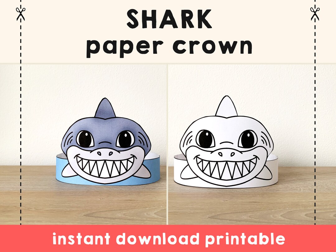 Shark Paper Crown Party Coloring Printable Party Hat Kids Craft Ocean ...