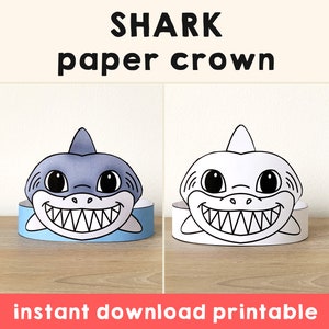 Shark Paper Crown Party Coloring Printable Party Hat Kids Craft Ocean ...