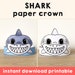 Shark Paper Crown Party Coloring Printable Party Hat Kids Craft Ocean ...