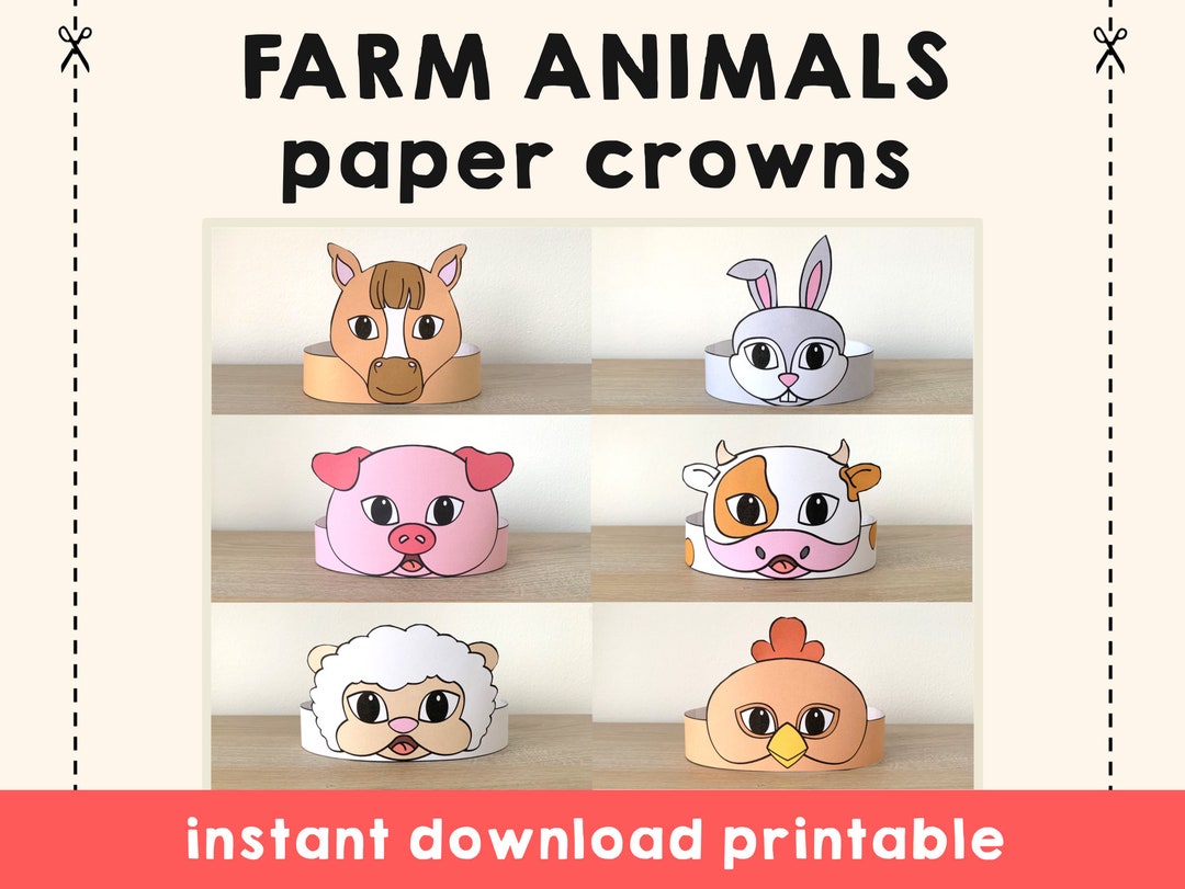 Farm Animals Paper Crowns Pig Pony Cow Rabbit Sheep Chicken Printable ...