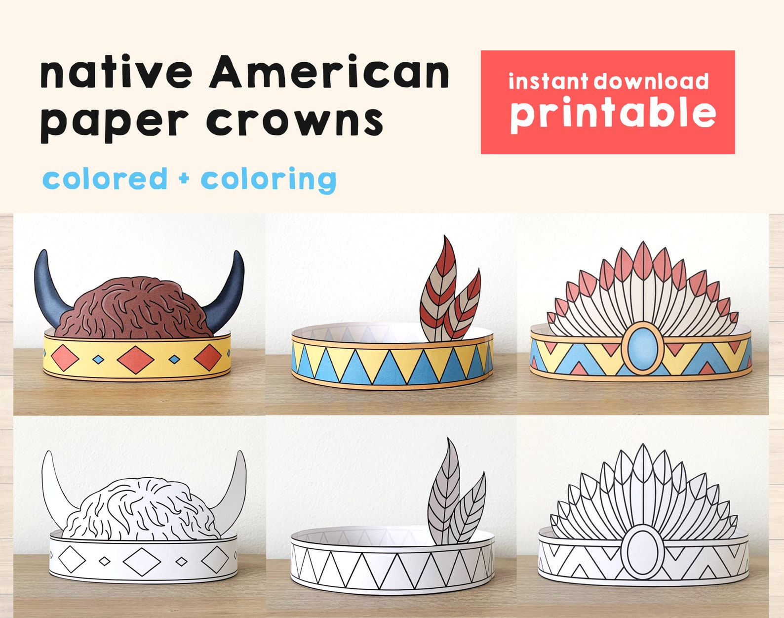 Native American Paper Crown Activity Printable Kids Craft - Etsy