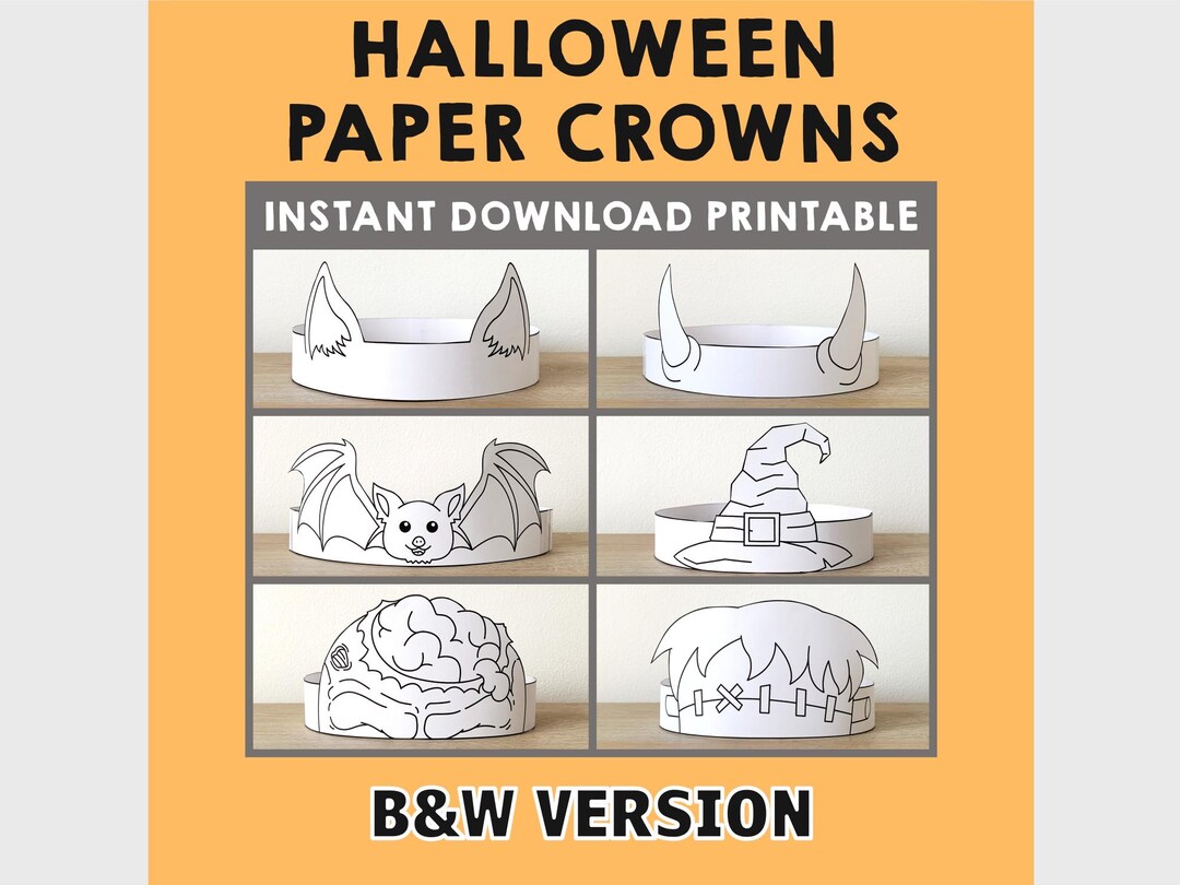 Halloween Paper Crowns Witch Zombie Bat Devil Frankenstein Printable ...