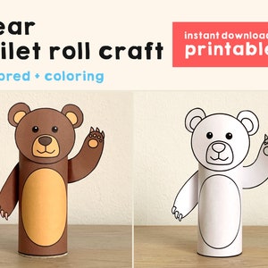 Bear Toilet Paper Roll Craft Forest Woodland Party Coloring - Etsy