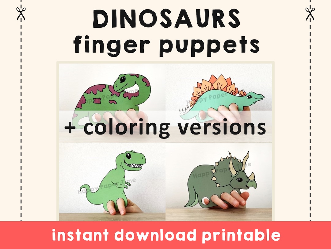 Dinosaur Puppet Paper Craft Printable Finger Puppet Kids Craft Animal ...
