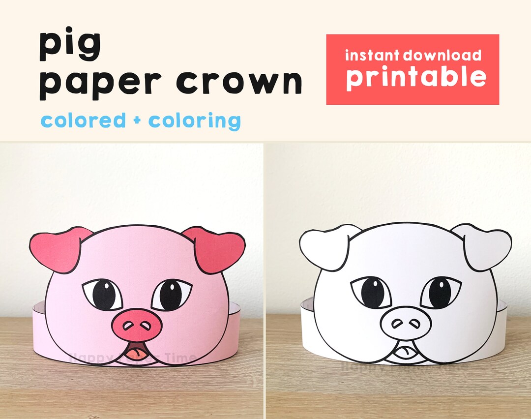 Pig Paper Crown Template Coloring Activity Printable Kids Craft Farm ...