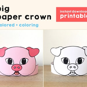 Pig Paper Crown Template Coloring Activity Printable Kids Craft Farm ...