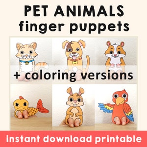 Pets Animal Paper Craft Printable Finger Puppet Template Kids Craft ...