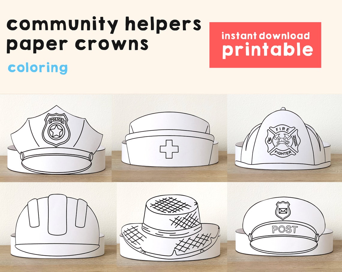 Community Helpers Paper Crowns Police Builder Farmer Nurse | Etsy