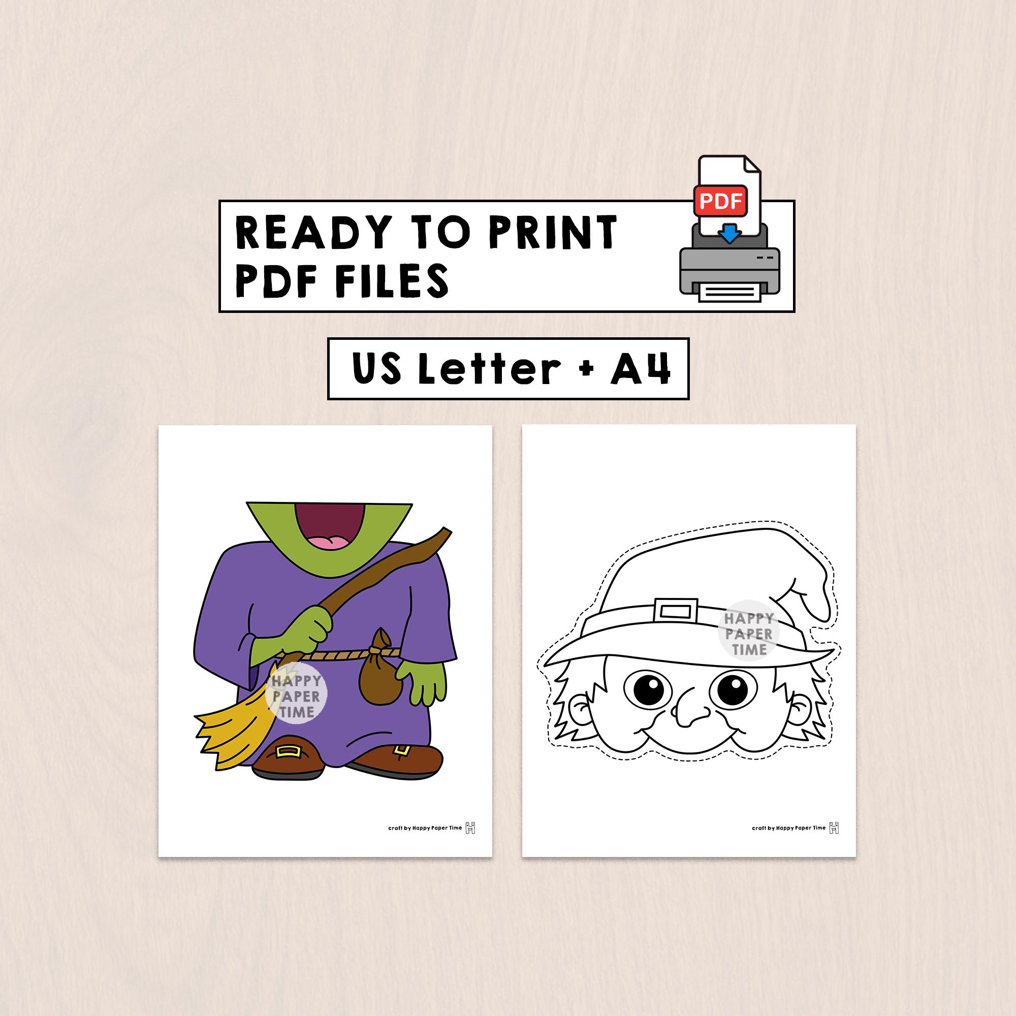 Witch Paper Bag Puppet Printable Halloween Craft Activity Cut Paste ...