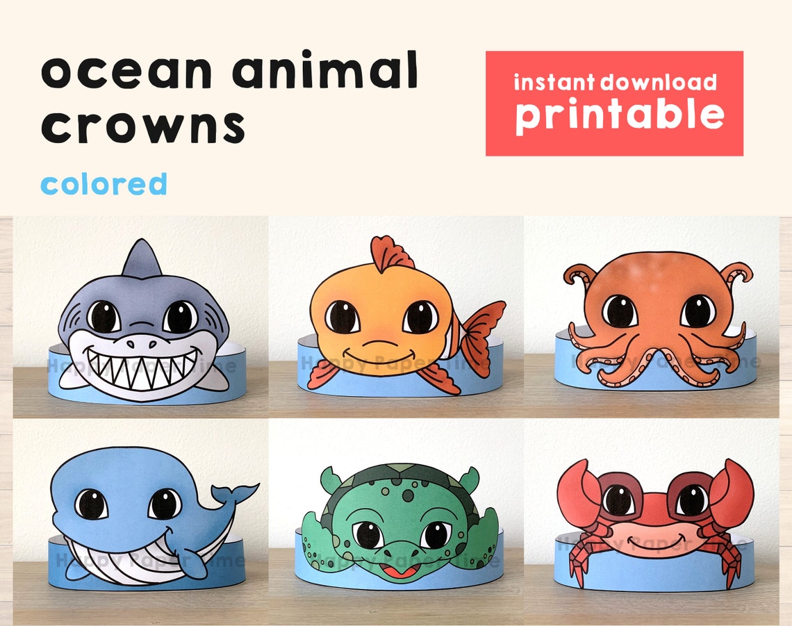 Ocean Animals Paper Crowns Shark Fish Octopus Whale Sea Turtle | Etsy
