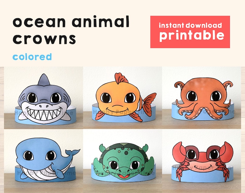 Ocean Animals Paper Crowns Shark Fish Octopus Whale Sea Turtle - Etsy
